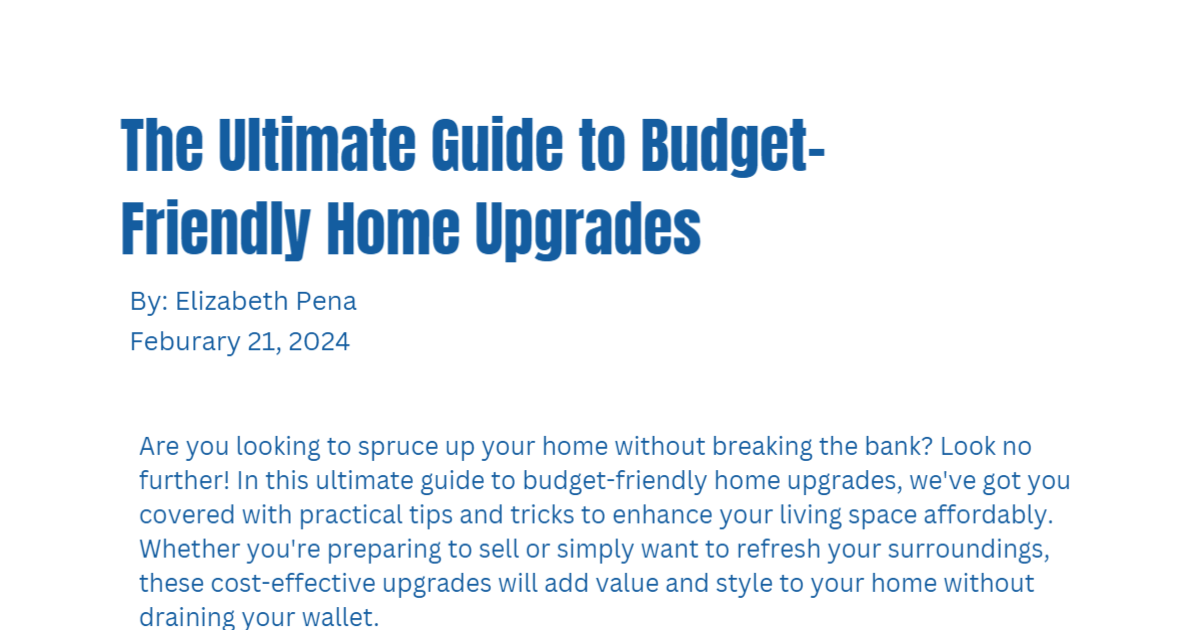 The Ultimate Guide to Budget-Friendly Home Upgrades | Transform Your ...